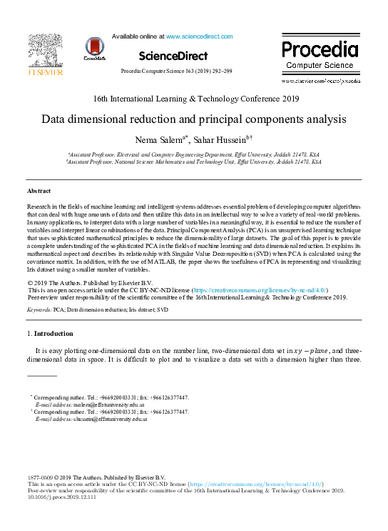 (PDF) Data dimensional reduction and principal components analysis