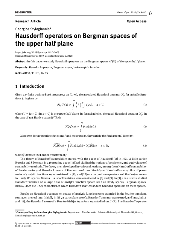 (PDF) Hausdorff operators on Bergman spaces of the upper half plane