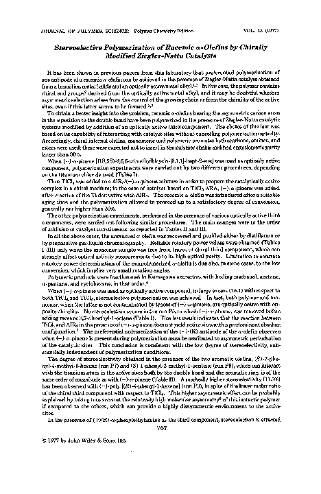 (PDF) Stereoelective polymerization of racemic α-olefins by chirally ...