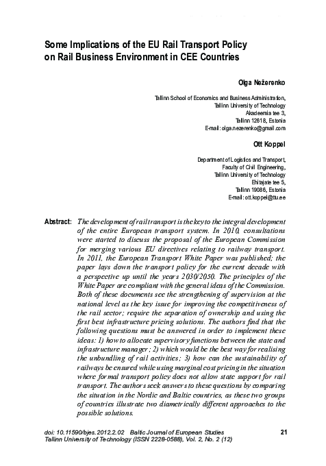 (PDF) Some Implications of the EU Rail Transport Policy on Rail ...