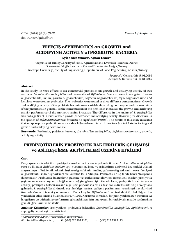 (PDF) Effects of Prebiotics on Growth and Acidifying Activity of ...