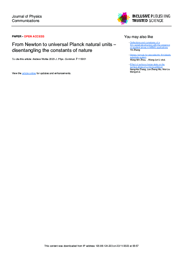 (PDF) From Newton to universal Planck natural units-disentangling the ...