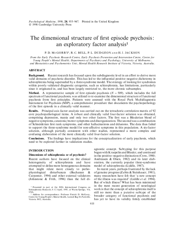 (PDF) Dimensional structure of first episode psychosis