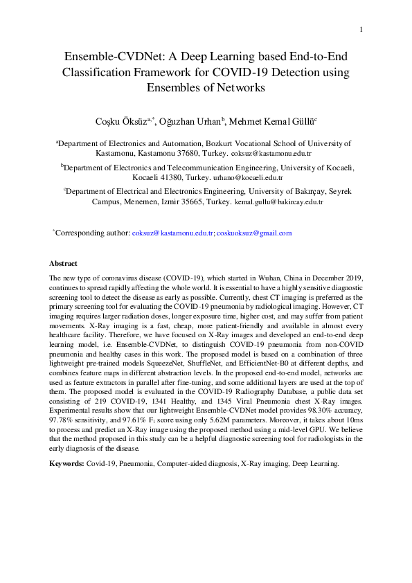 (PDF) Ensemble-CVDNet: A Deep Learning based End-to-End Classification Framework for COVID-19 ...
