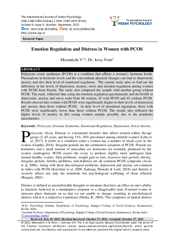 (PDF) Emotion Regulation and Distress in Women with PCOS
