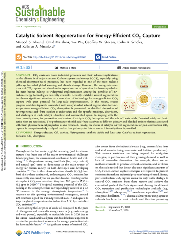 (PDF) Catalytic Solvent Regeneration for Energy-Efficient CO2 Capture