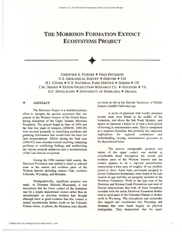 (PDF) The Morrison Formation Extinct Ecosystems Project