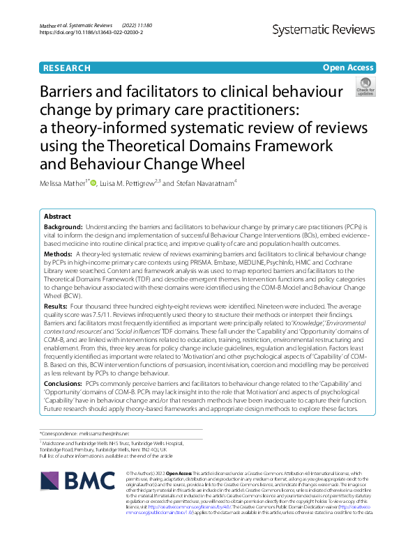 (PDF) Barriers and facilitators to clinical behaviour change by primary care practitioners: a ...