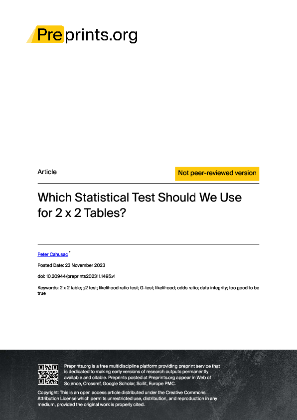 (PDF) Which Statistical Test Should We Use for 2 × 2 Tables | Peter ...