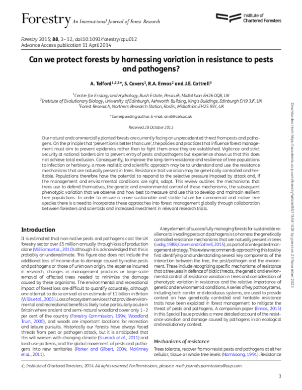 (PDF) Can we protect forests by harnessing variation in resistance to ...