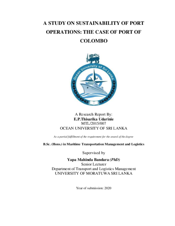 (PDF) A STUDY ON SUSTAINABILITY OF PORT OPERATIONS: THE CASE OF PORT OF ...
