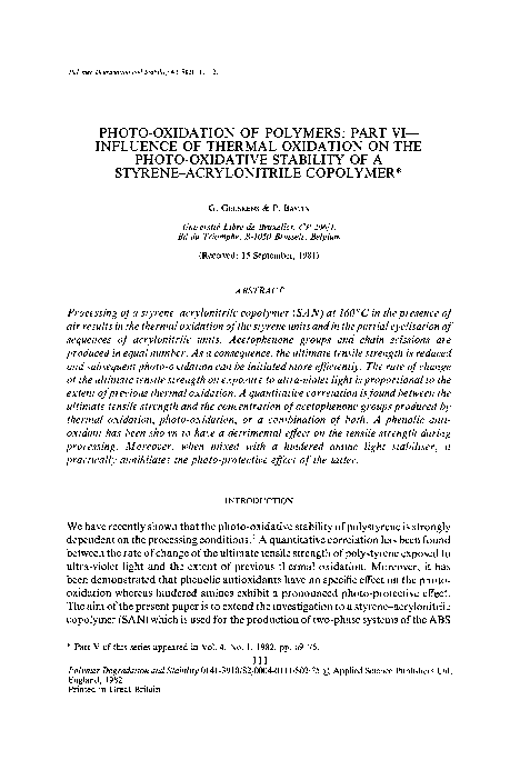 (PDF) Photo-oxidation of polymers: Part VI—Influence of thermal ...