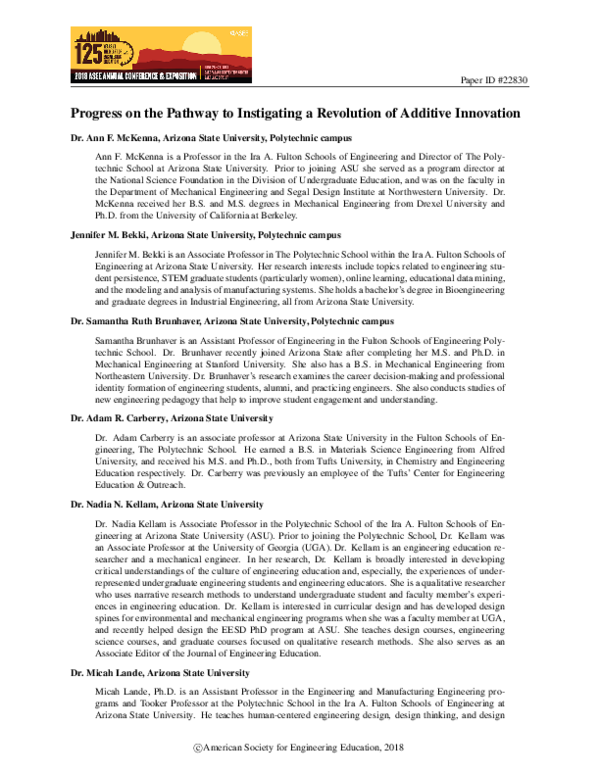 (PDF) Progress on the pathway to instigating a revolution of additive ...