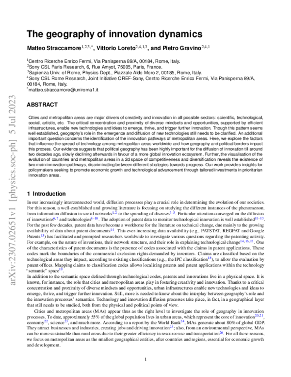 (PDF) The geography of innovation dynamics