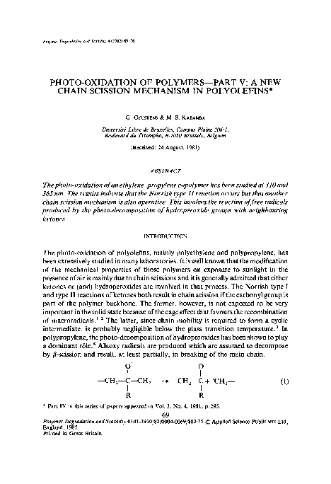 (PDF) Photo-oxidation of polymers—Part V: A new chain scission ...