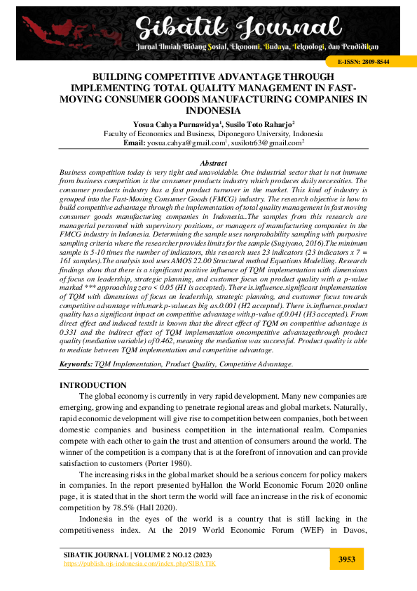 (PDF) BUILDING COMPETITIVE ADVANTAGE THROUGH IMPLEMENTING TOTAL QUALITY MANAGEMENT IN FAST ...