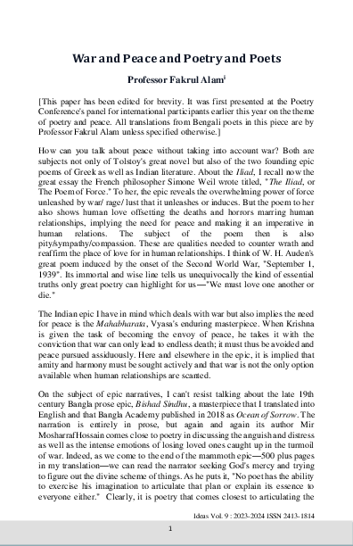 (PDF) War and Peace and Poetry and Poets - Professor Fakrul Alam ...