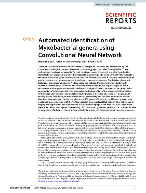 (PDF) Automated identification of Myxobacterial genera using Convolutional Neural Network