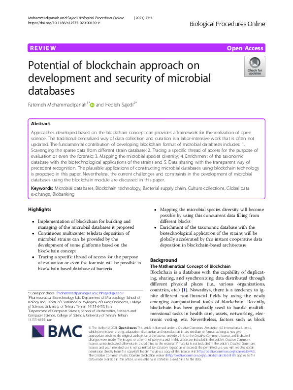 (PDF) Potential of blockchain approach on development and security of microbial databases