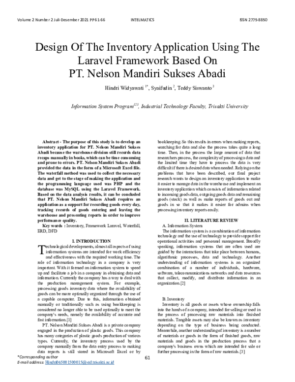 Pdf Design Of The Inventory Application Using The Laravel Framework