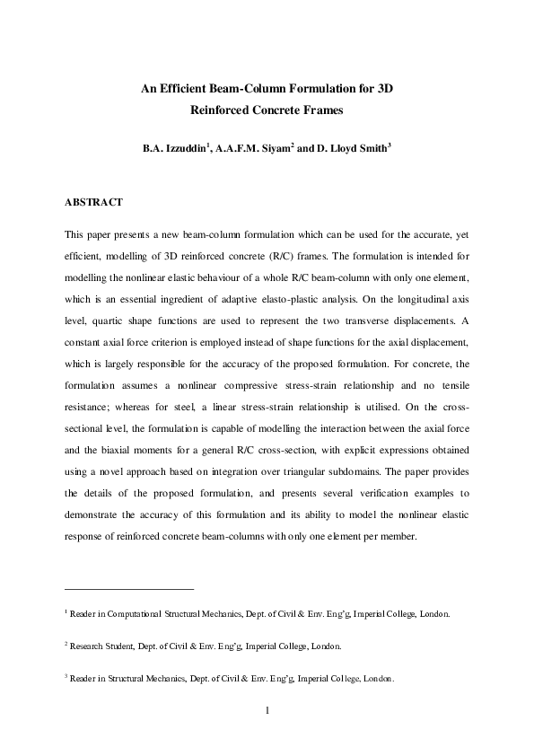 (PDF) An efficient beam–column formulation for 3D reinforced concrete frames