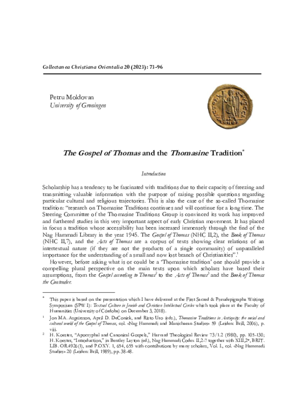 (PDF) The Gospel of Thomas and the Thomasine Tradition