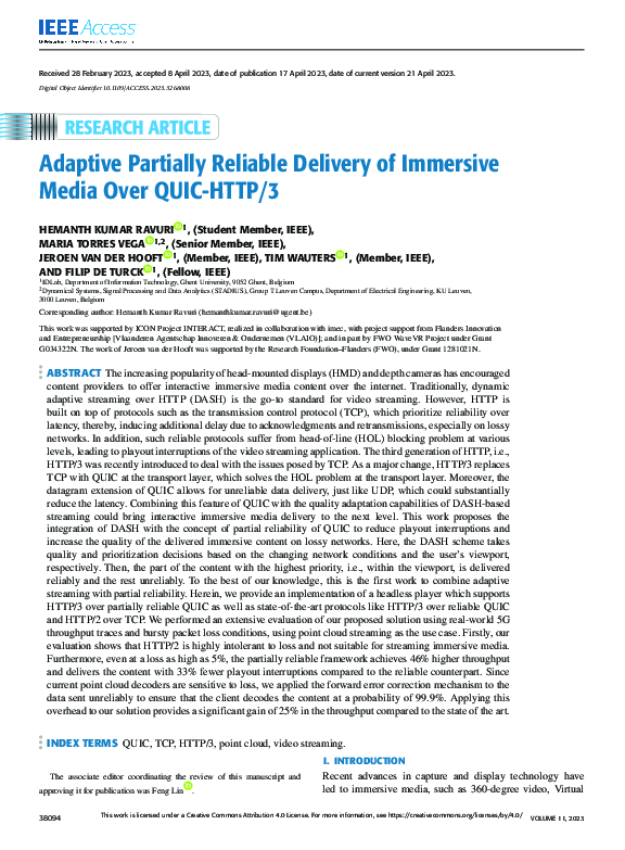 Pdf Adaptive Partially Reliable Delivery Of Immersive Media Over Quic 3 