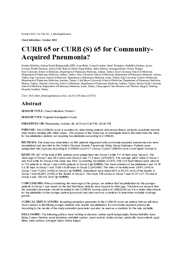 (PDF) CURB 65 or CURB (S) 65 for Community-Acquired Pneumonia?