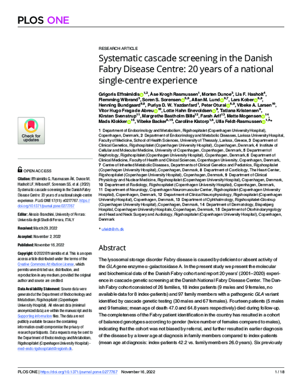 (PDF) Systematic cascade screening in the Danish Fabry Disease Centre ...