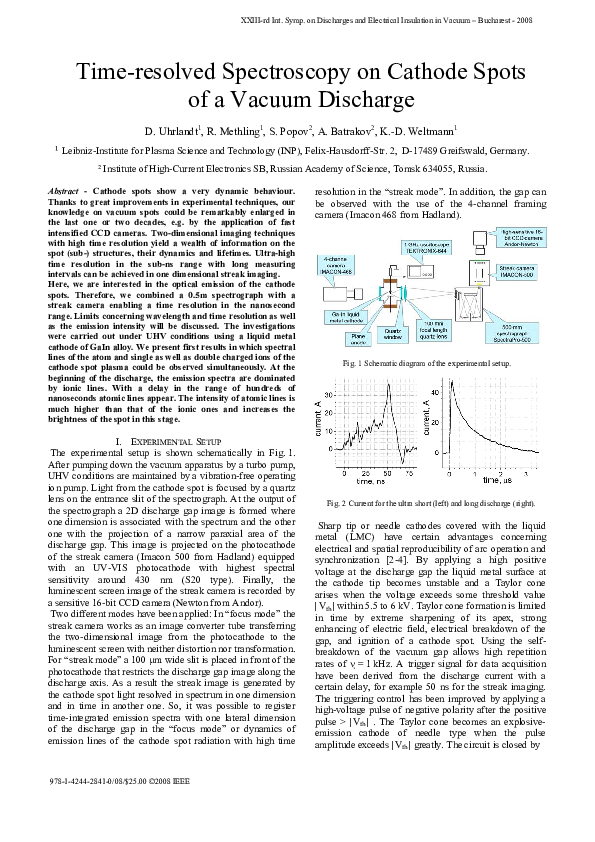 (PDF) Time-resolved spectroscopy on cathode spots of a vacuum discharge