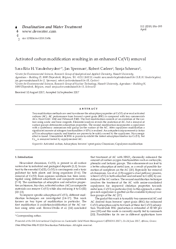 (PDF) Activated carbon modification resulting in an enhanced Cr(VI) removal