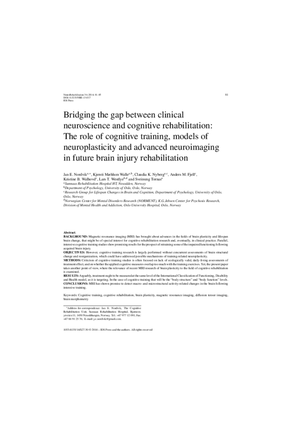 (PDF) Bridging the gap between clinical neuroscience and cognitive rehabilitation: The role of ...