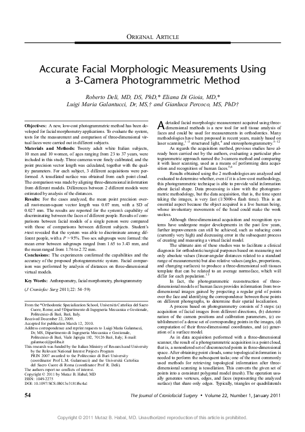 (PDF) Accurate Facial Morphologic Measurements Using a 3-Camera ...
