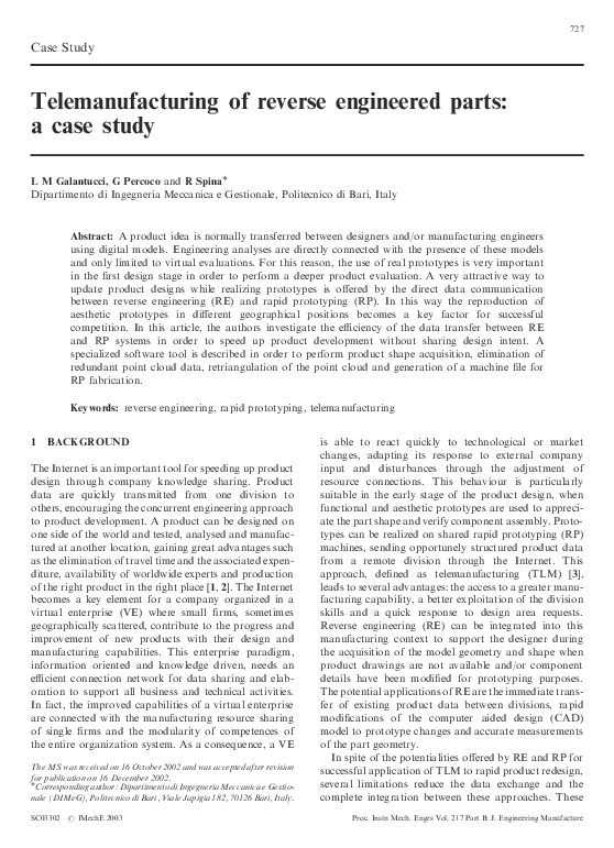 (PDF) Telemanufacturing of reverse engineered parts: A case study