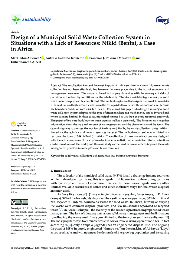 (PDF) Design of a Municipal Solid Waste Collection System in Situations ...