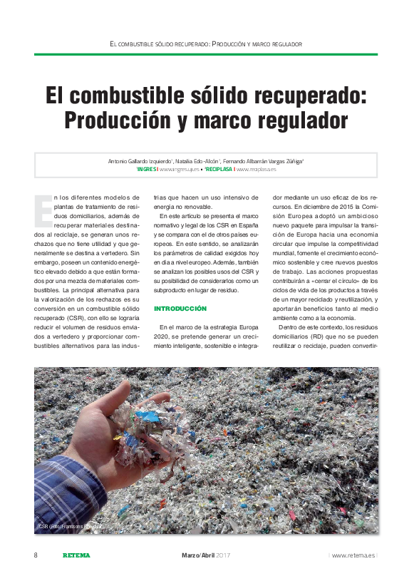 (PDF) El combustible sólido recuperado: Producción y marco regulador