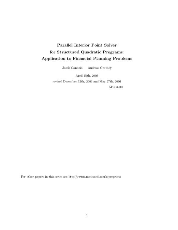 Pdf Parallel Interior Point Solver For Structured Linear Programs
