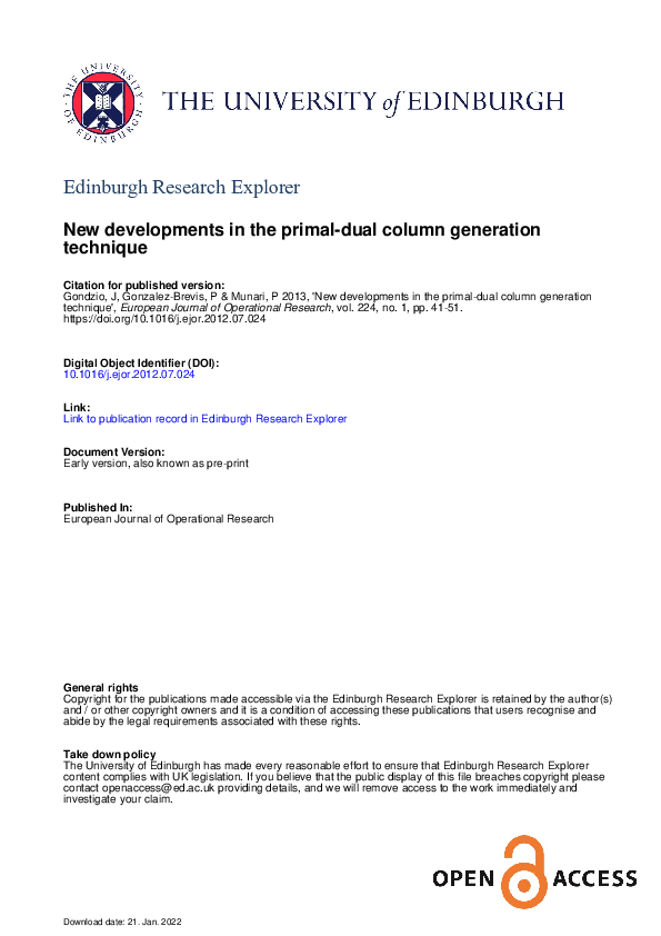(PDF) New developments in the primal–dual column generation technique