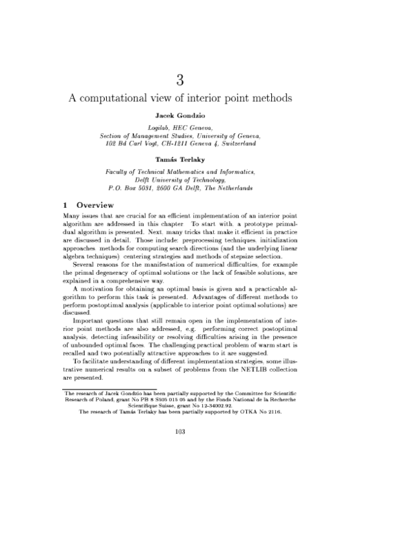 (PDF) A computational view of interior point methods