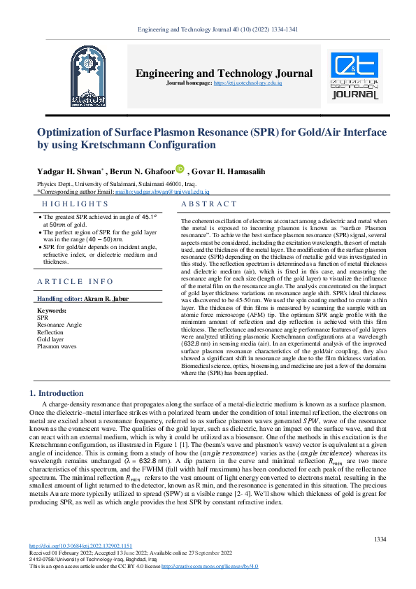(PDF) Optimization of Surface Plasmon Resonance (SPR) for Gold/Air ...