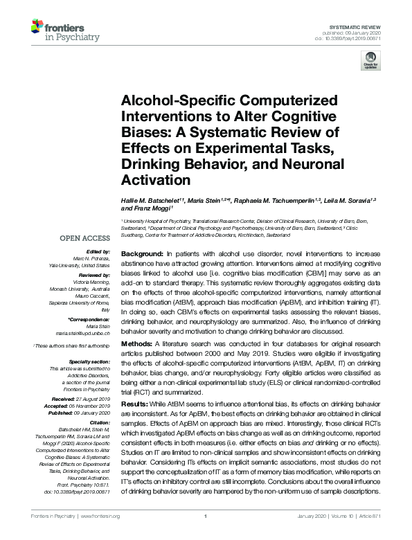 (PDF) Alcohol-Specific Computerized Interventions to Alter Cognitive ...