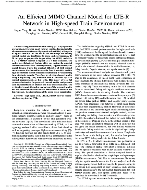 (PDF) An Efficient MIMO Channel Model for LTE-R Network in High-Speed ...