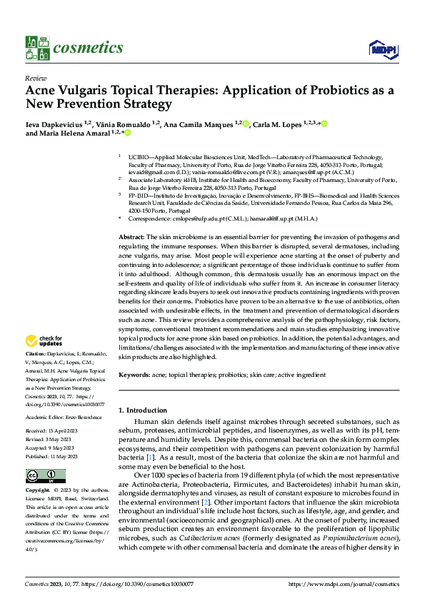 (PDF) Acne Vulgaris Topical Therapies: Application of Probiotics as a ...