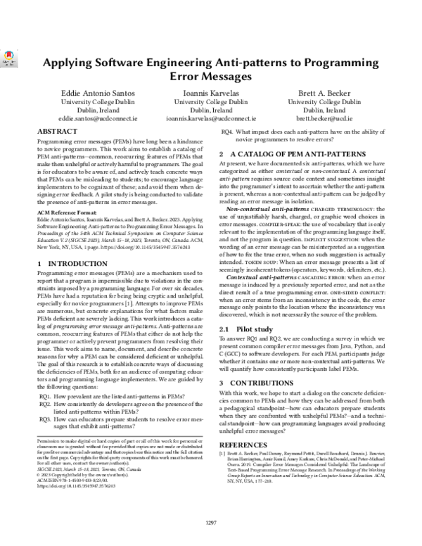 (PDF) Applying Software Engineering Anti-patterns to Programming Error ...