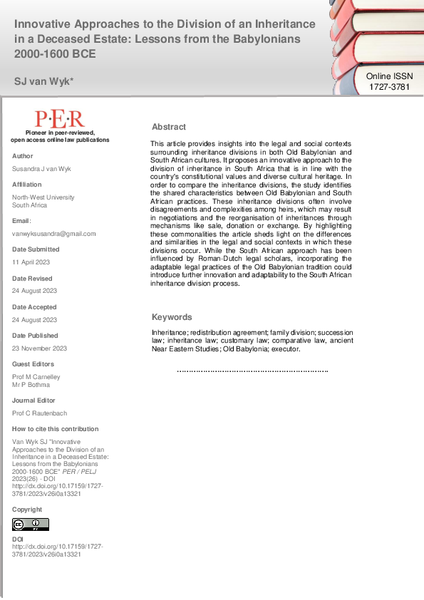 (PDF) Innovative Approaches to the Division of an Inheritance in a ...
