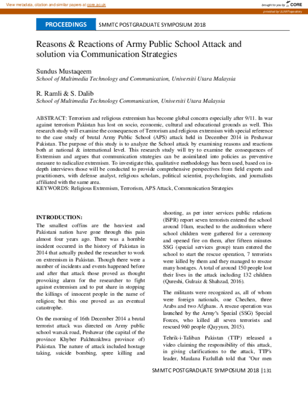 (PDF) Reasons & Reactions of Army Public School Attack and solution via ...