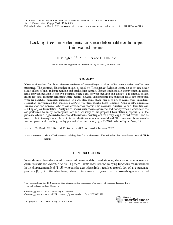 (PDF) Locking-free finite elements for shear deformable orthotropic thin-walled beams