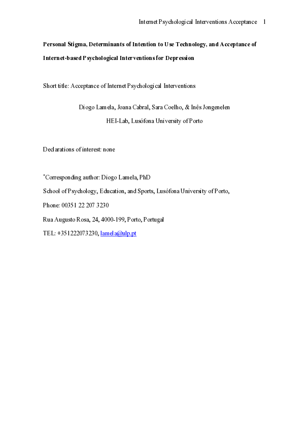 (PDF) Personal stigma, determinants of intention to use technology, and acceptance of internet ...