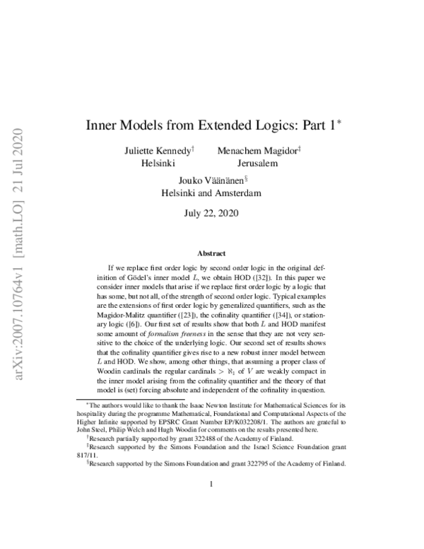 (PDF) Inner models from extended logics: Part 1