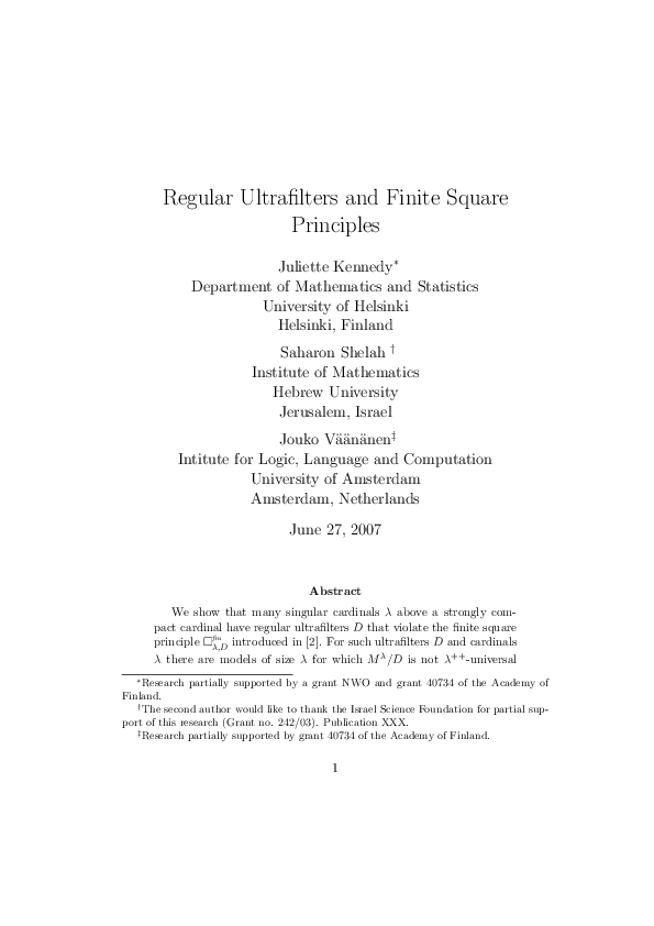 (PDF) Regular ultrafilters and finite square principles
